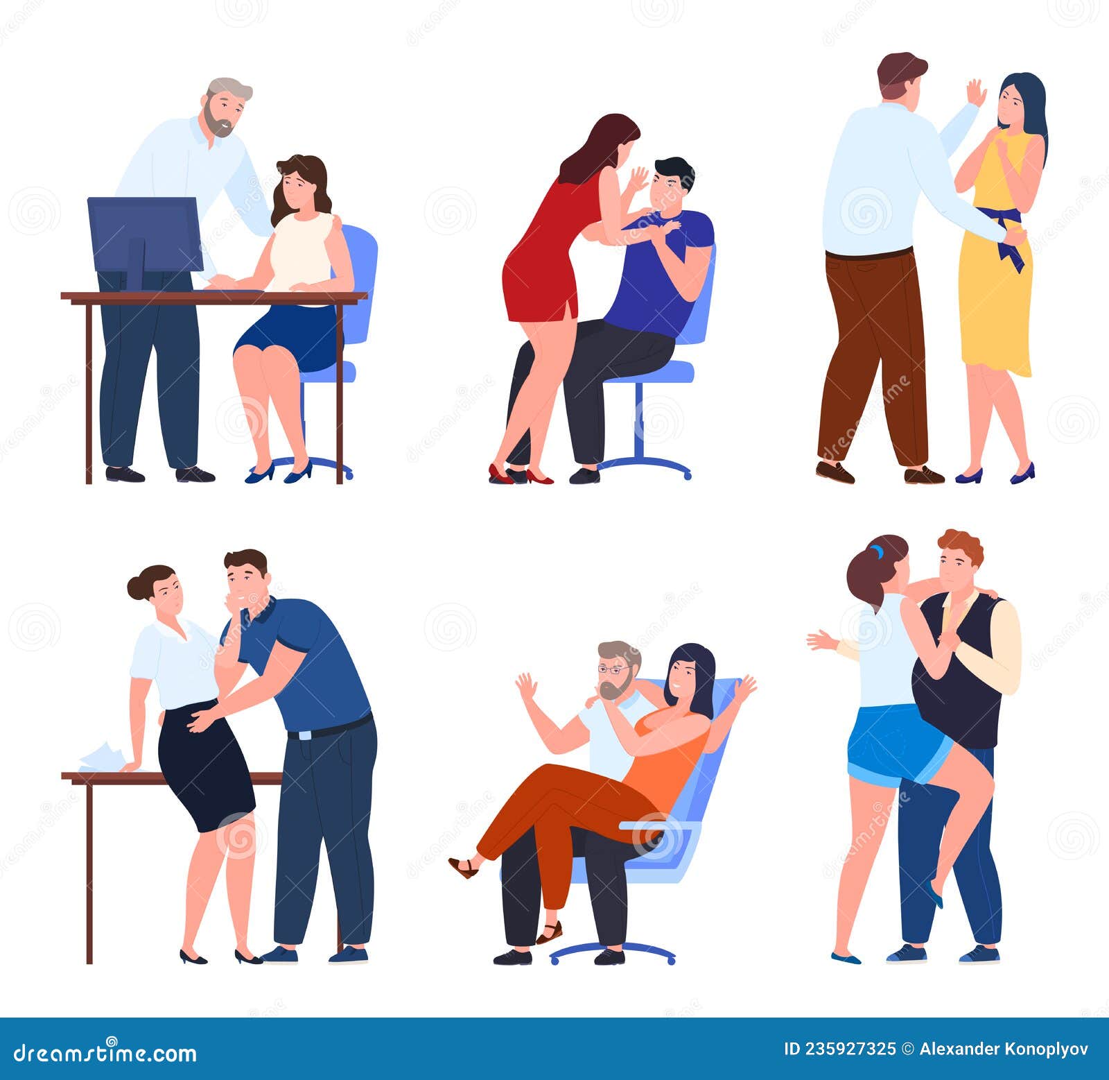 Sexual Harassment At Work Or Public Place Collection Vector Flat