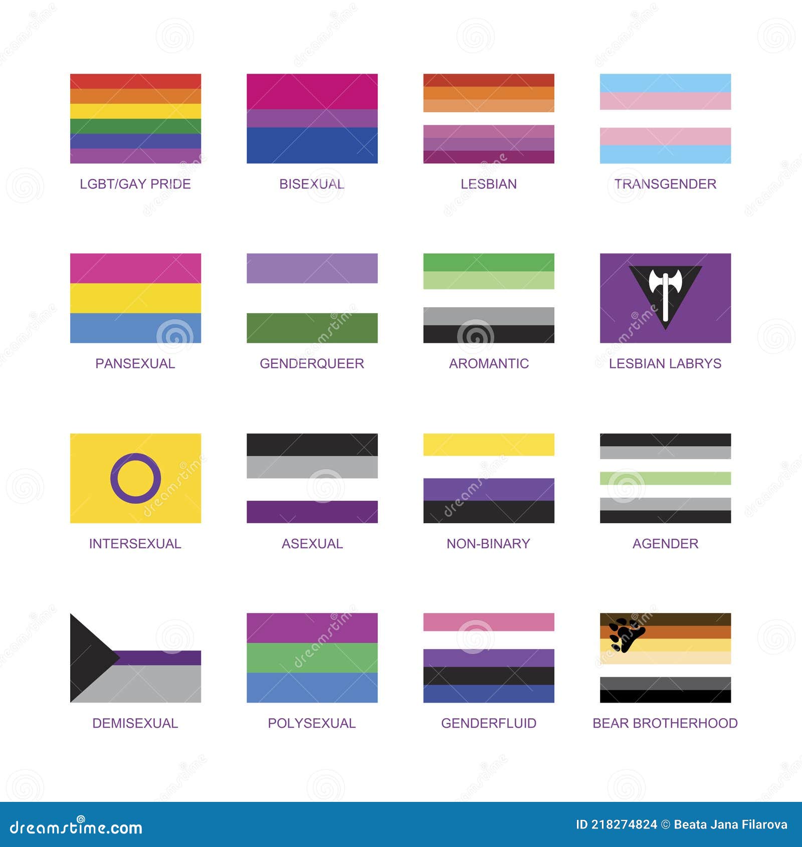 Different Sexual Identity Pride Flag Icon Set Vector Stock Vector Illustration Of Background