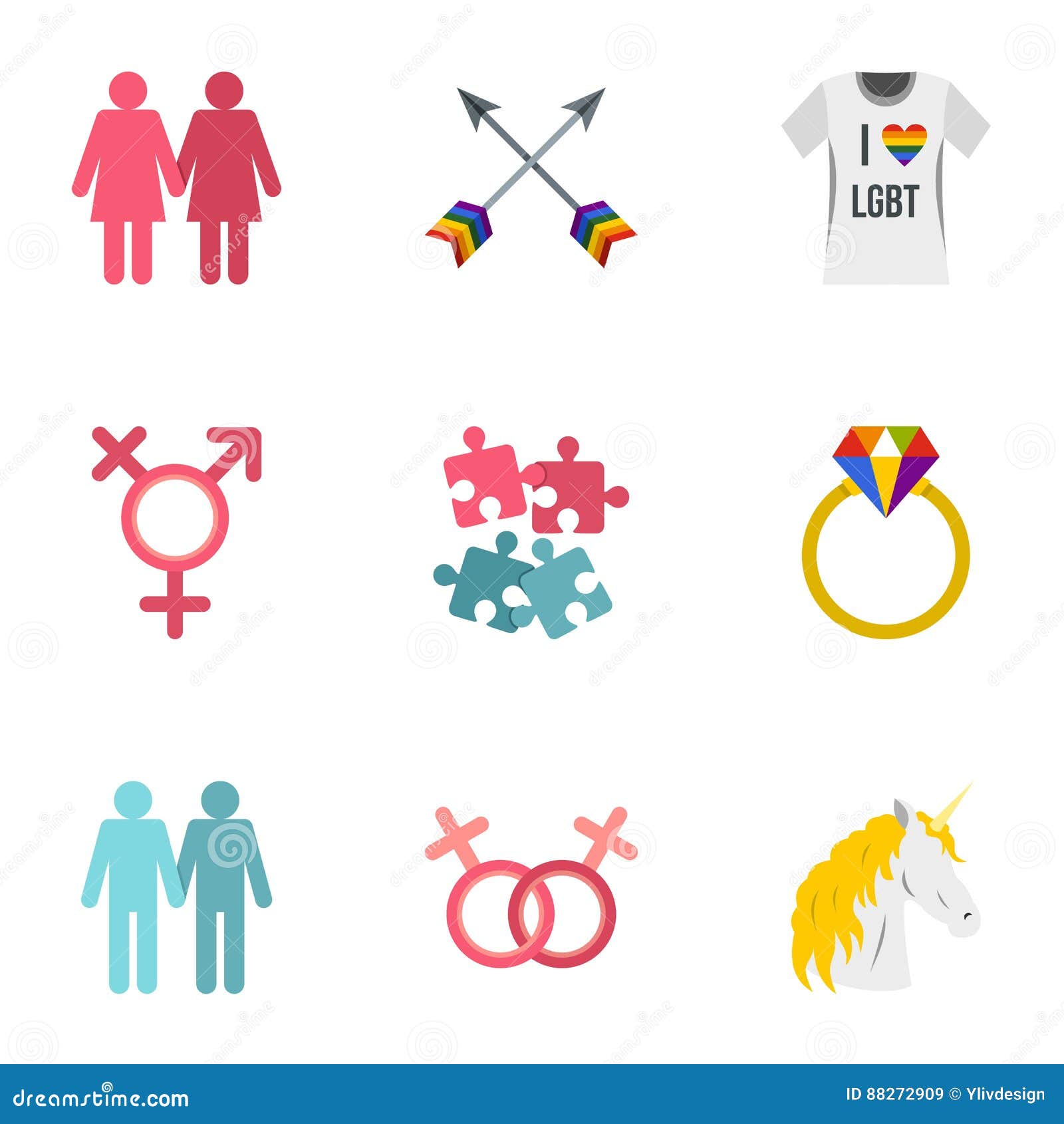 Sexual Minorities Icons Set, Flat Style Stock Vector - Illustration of ...