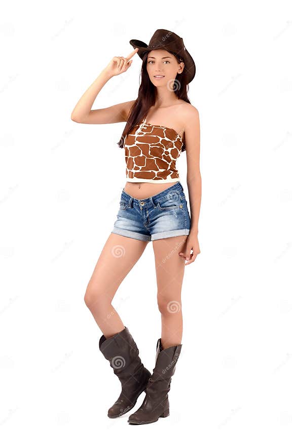 Sexy Amerikanisches Cowgirl Mit Kurzen Hosen Und Stiefel Und Ein