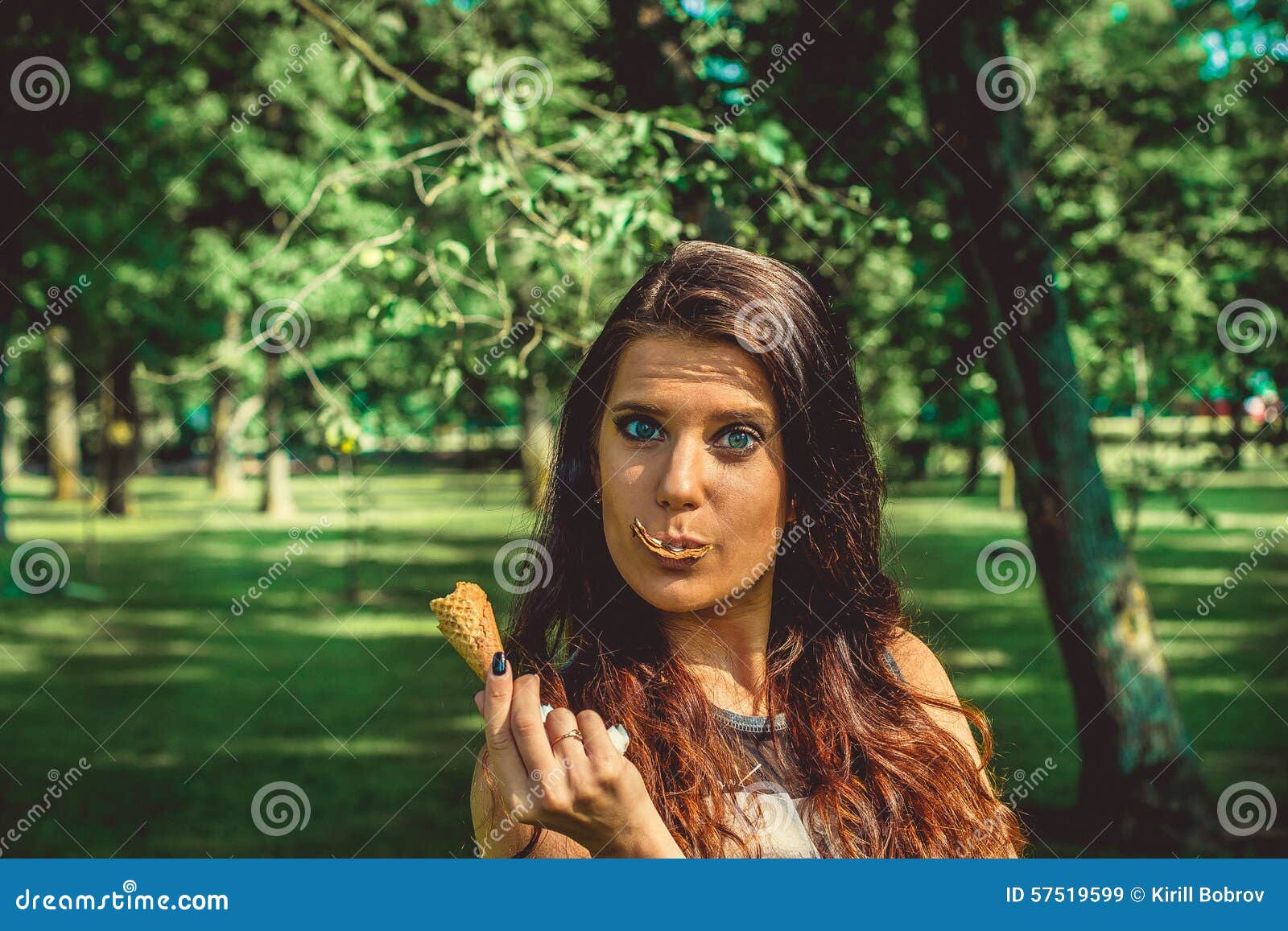 Beautiful Woman Greedily Eat Ice Cream Stock Image Image Of Eating