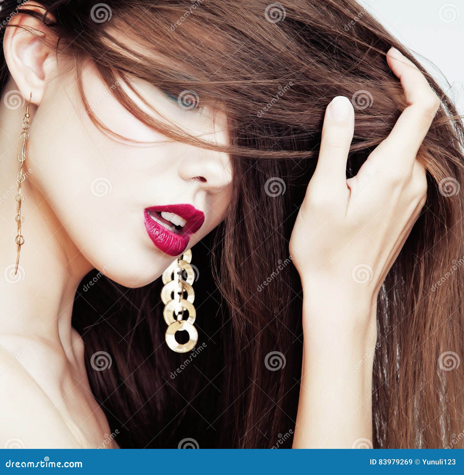 Beauty Girl With Red Lips And Nails Provocative Make Up Stock Image Image Of Bright Normal