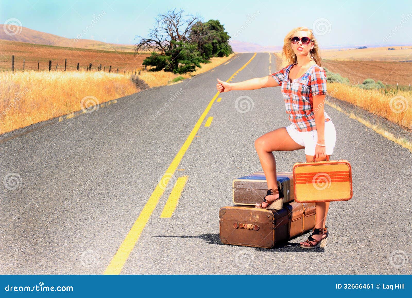 Blond Thumbing A Ride Stock Image Image Of Journey Beauty 32666461