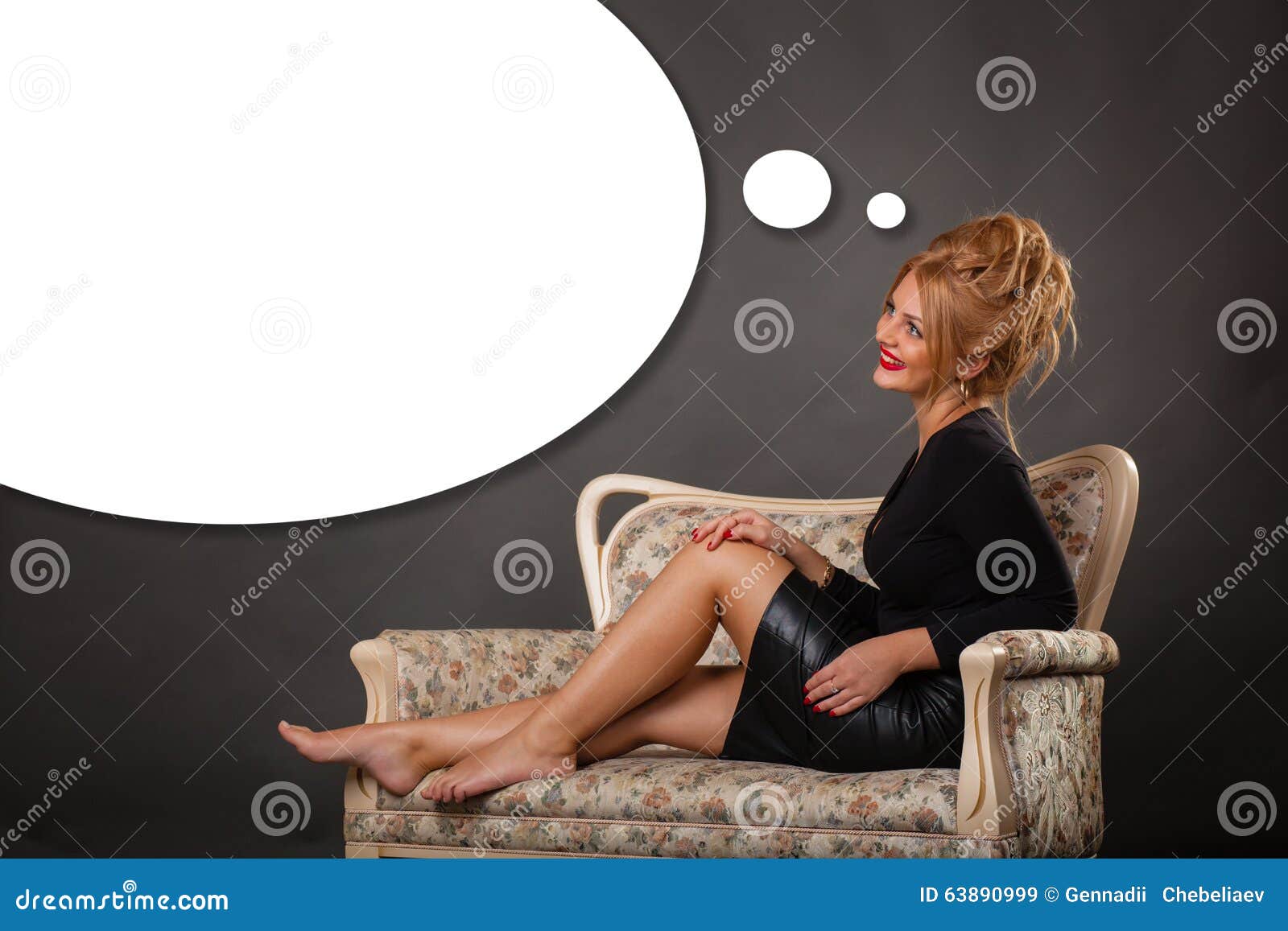 Blonde on the Couch Thinking Stock Image - Image of bare, emotion: 63890999