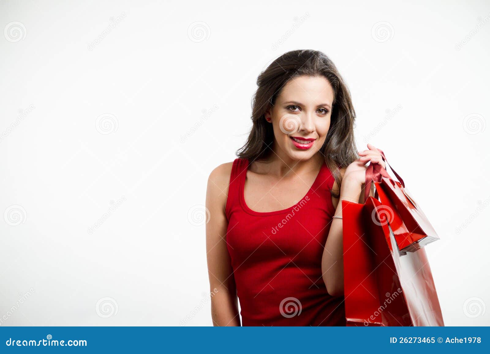 Brunette Holding Red Shopping Bags Stock Image Image Of Expressions