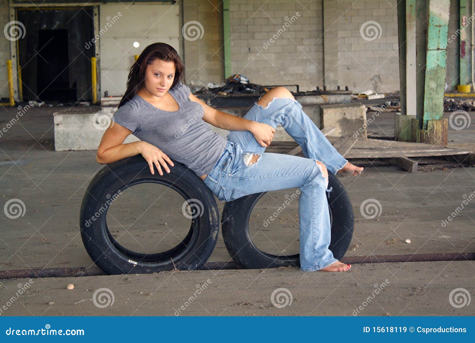 Brunette with Tattered Jeans (1) Stock Image - Image of rubbish ...
