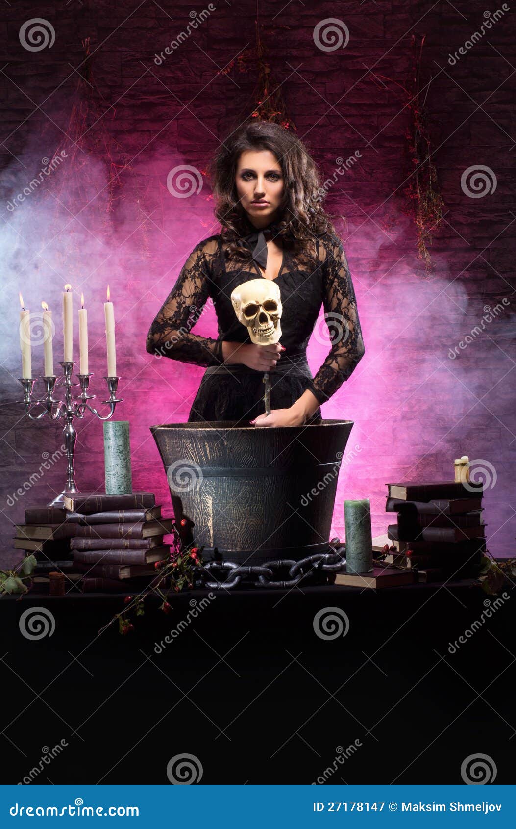 A Brunette Witch Making Poison Stock Image - Image of magic, books ...