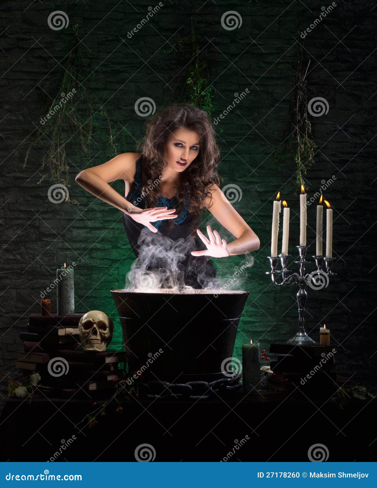 A Brunette Witch Making Poison Stock Photo - Image of evil, beauty ...