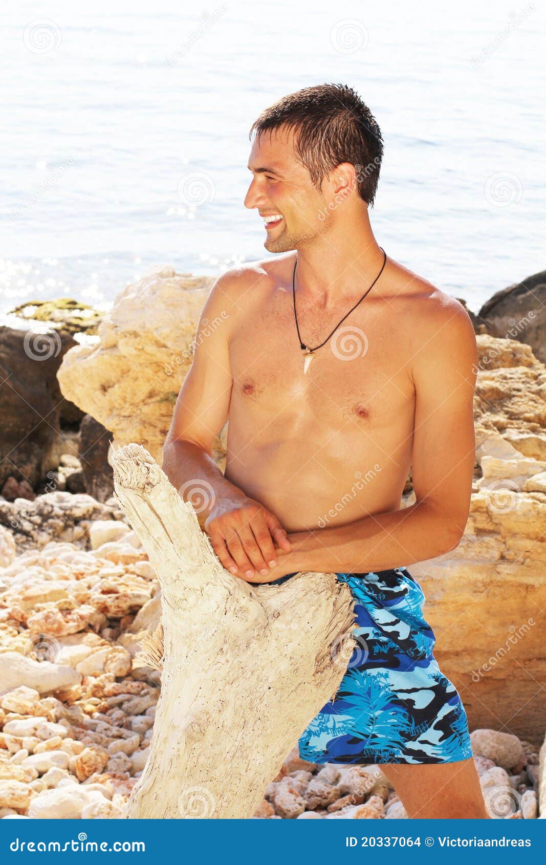 Caucasian Fit Man Posing in a Beach Stock Photo - Image of health, male ...