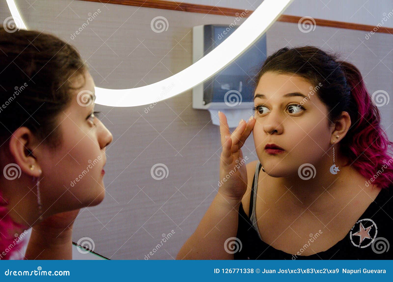 Chubby Woman Putting on Some Makeup Stock Photo - Image of lipgloss ...