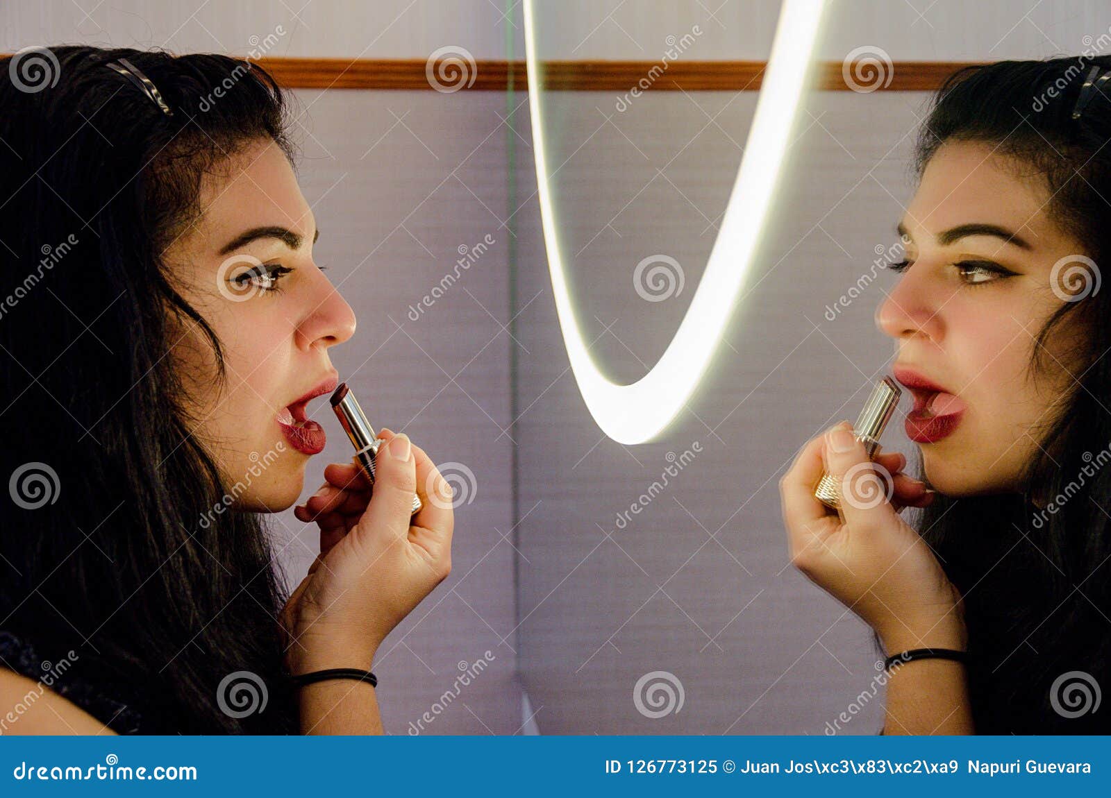 Chubby Woman Putting on Some Makeup Stock Image - Image of cheeks ...