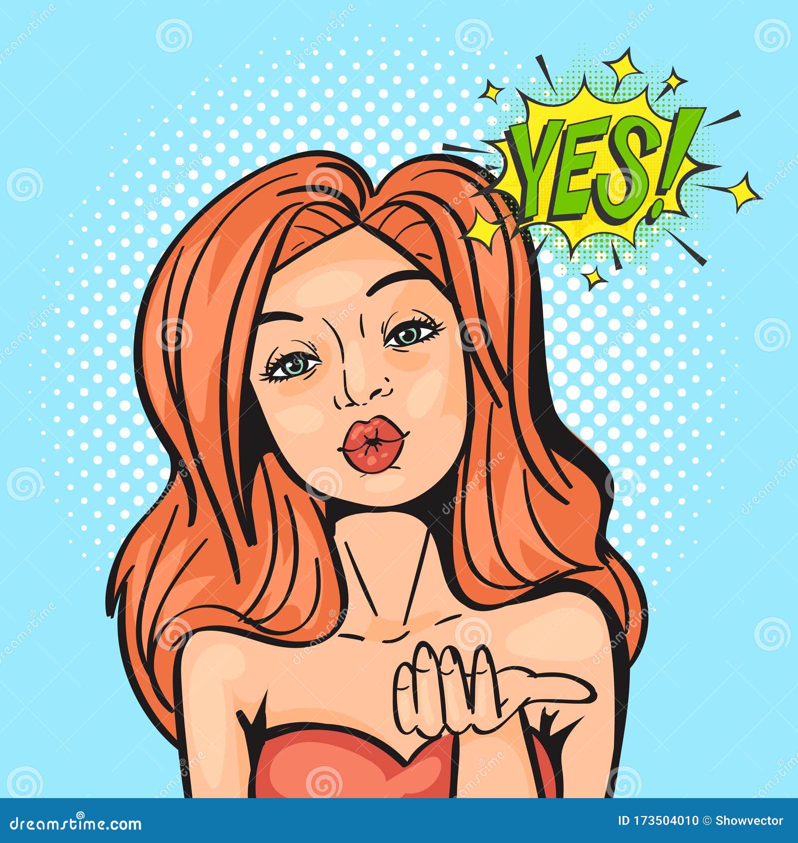 Sexy Comic Blonde Pop Art Girl With Long Hair Saying Yes Vector