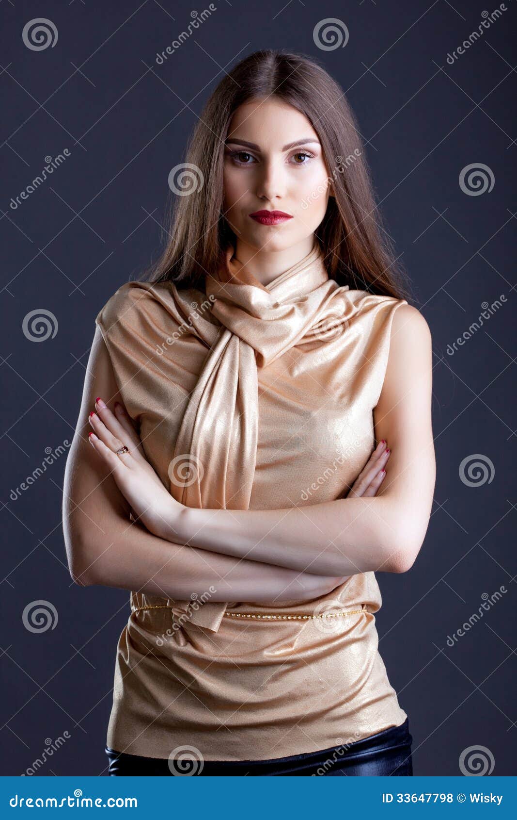 Confident Model Posing in Beige Blouse Stock Photo - Image of beauty ...
