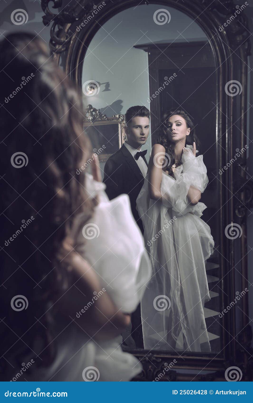 Couple in the mirror stock photo. Image of home, comfort - 25026428