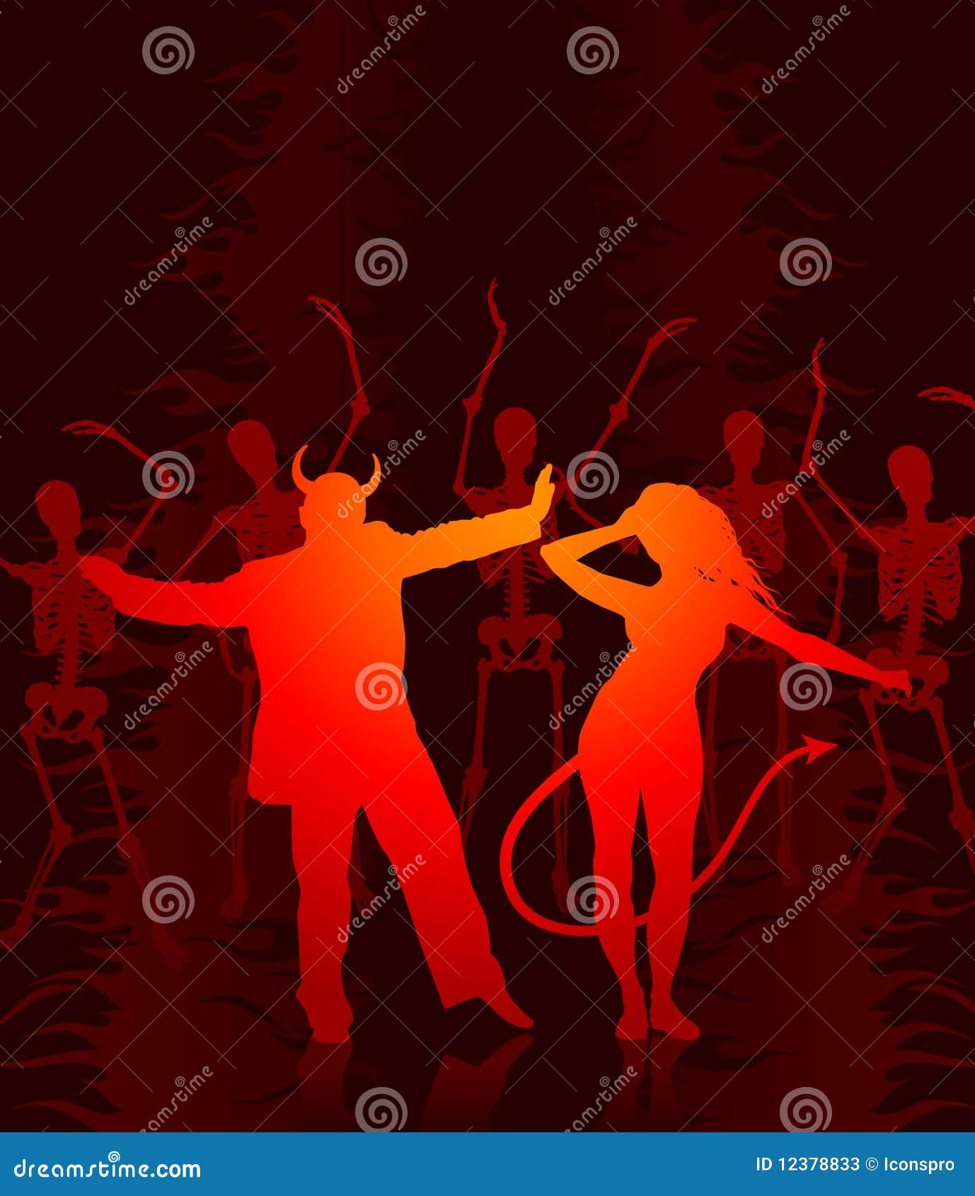 Devil Couple with Skeletons Stock Illustration - Illustration of orange ...