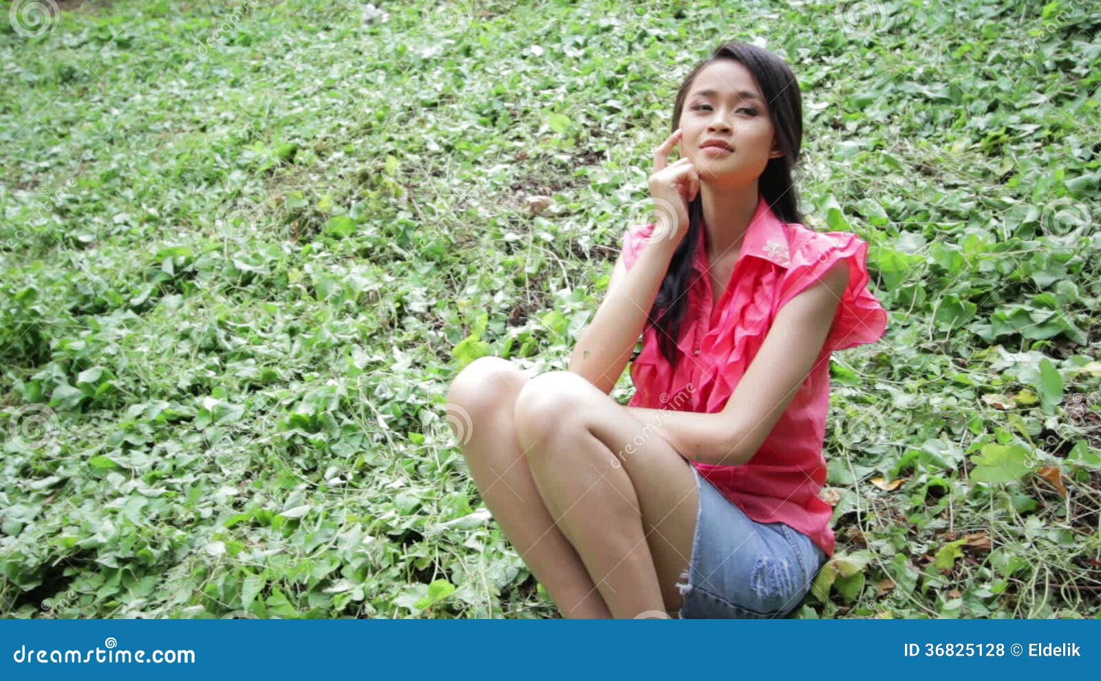Erotic Asian Girl With Mini Skirt On Green Grass Stock Video Footage Video Of Denim Jeans