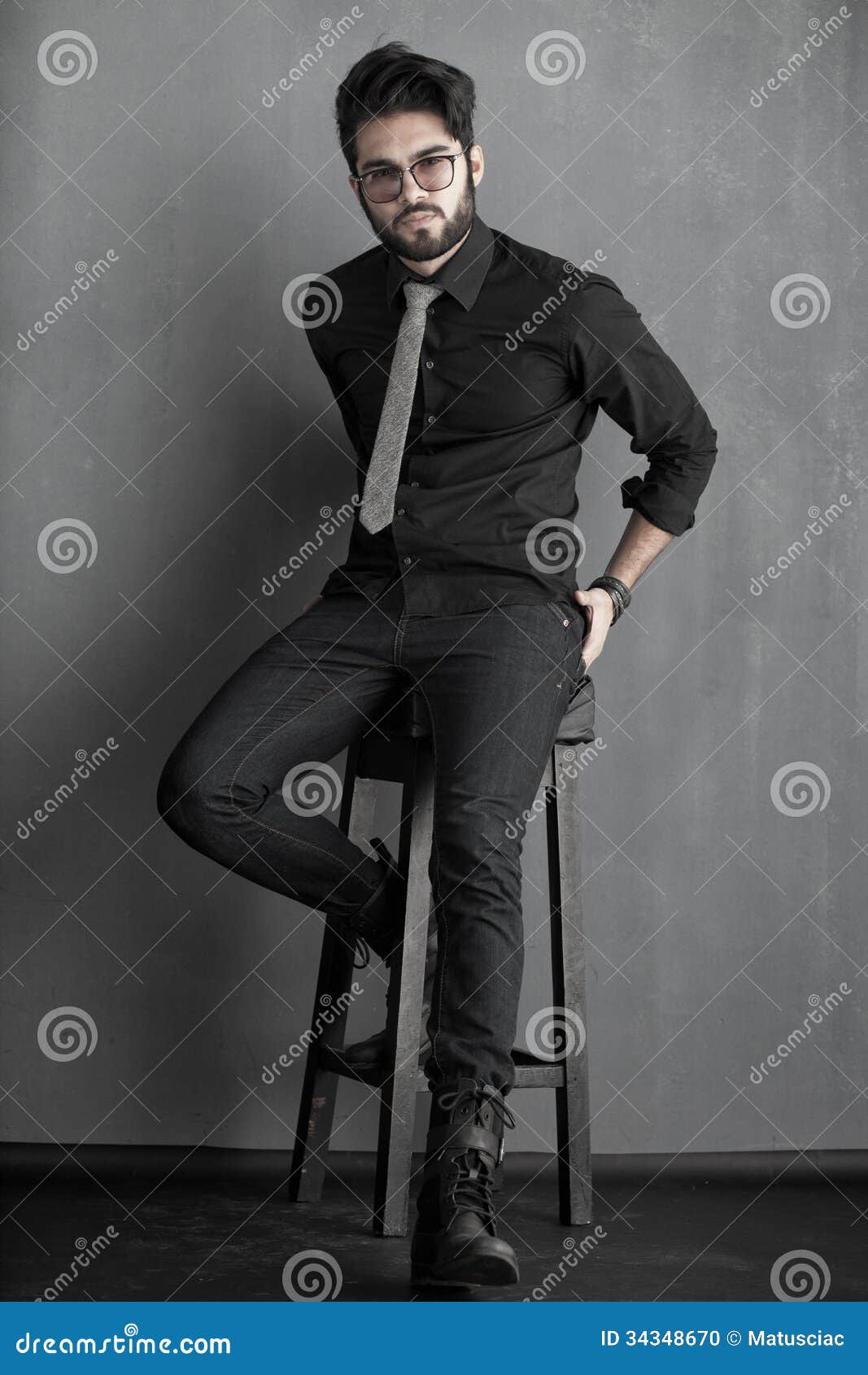 Fashion Man Model Dressed Casual Posing Dramatic in the Stu Stock Photo ...