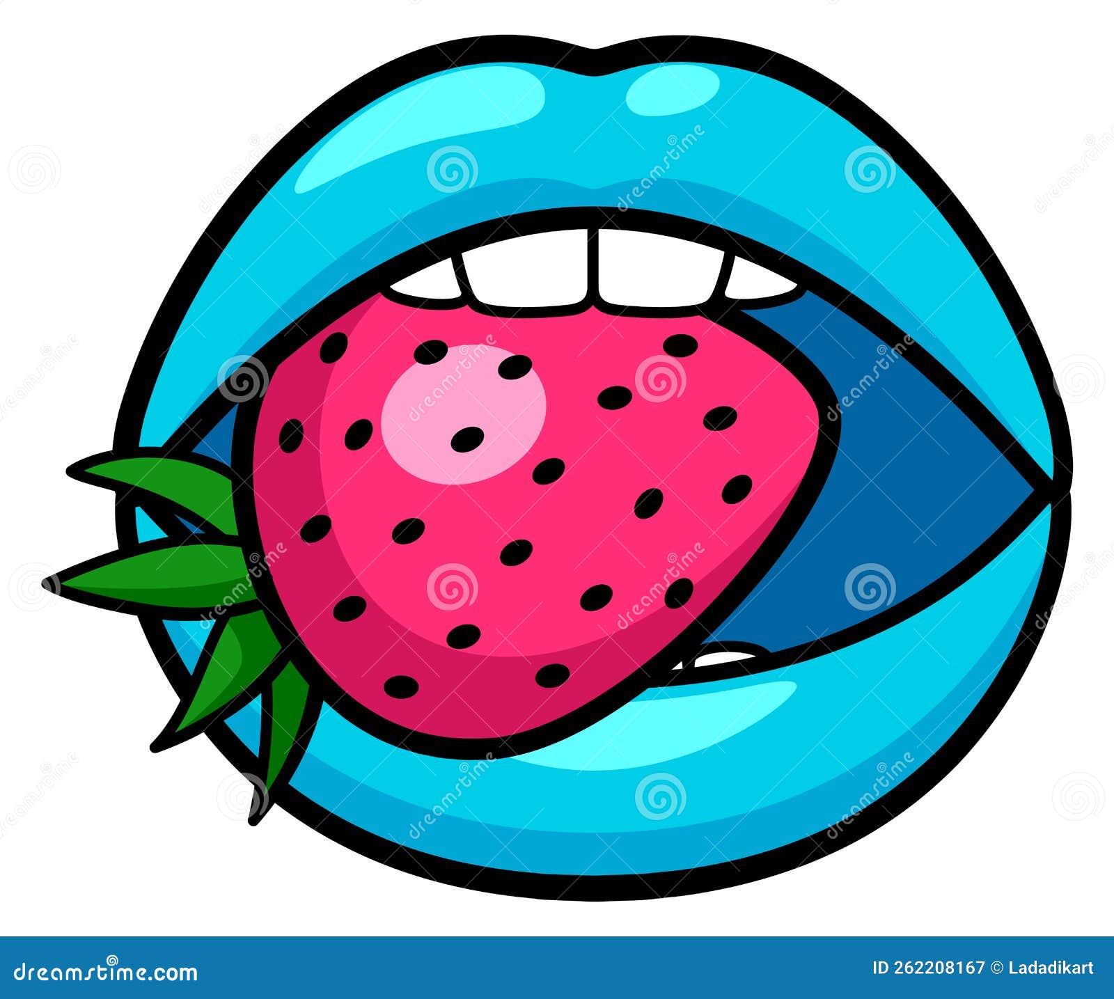 Femal Lips With Strawberry Pop Art Sticker Stock Illustration Illustration Of Valentine