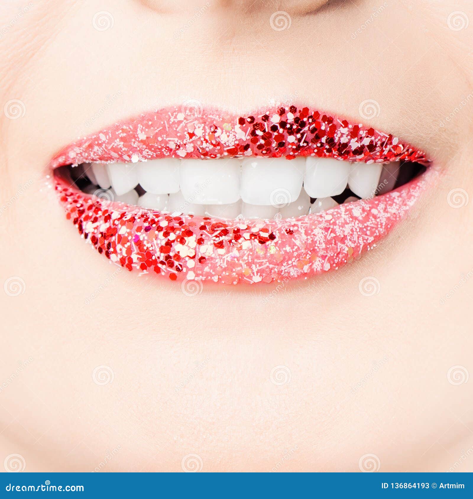 Female Lips with Makeup and White Teeth Stock Image - Image of dental ...