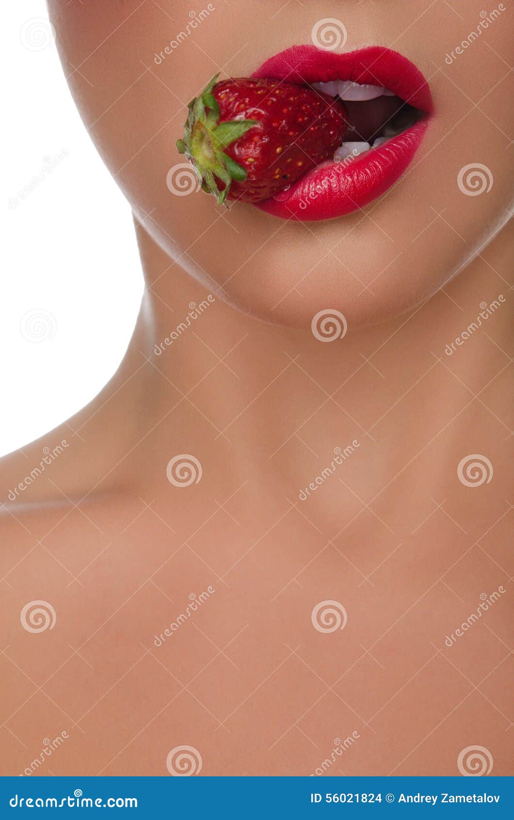 Female Lips with Strawberries Stock Photo - Image of isolated, female ...