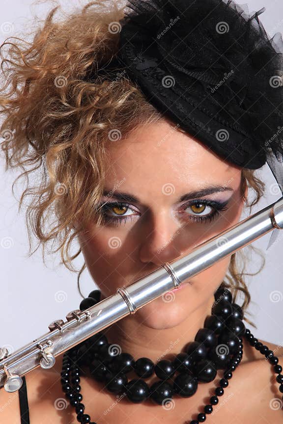 Flautist stock photo. Image of portrait, glamor, beauty - 16490774