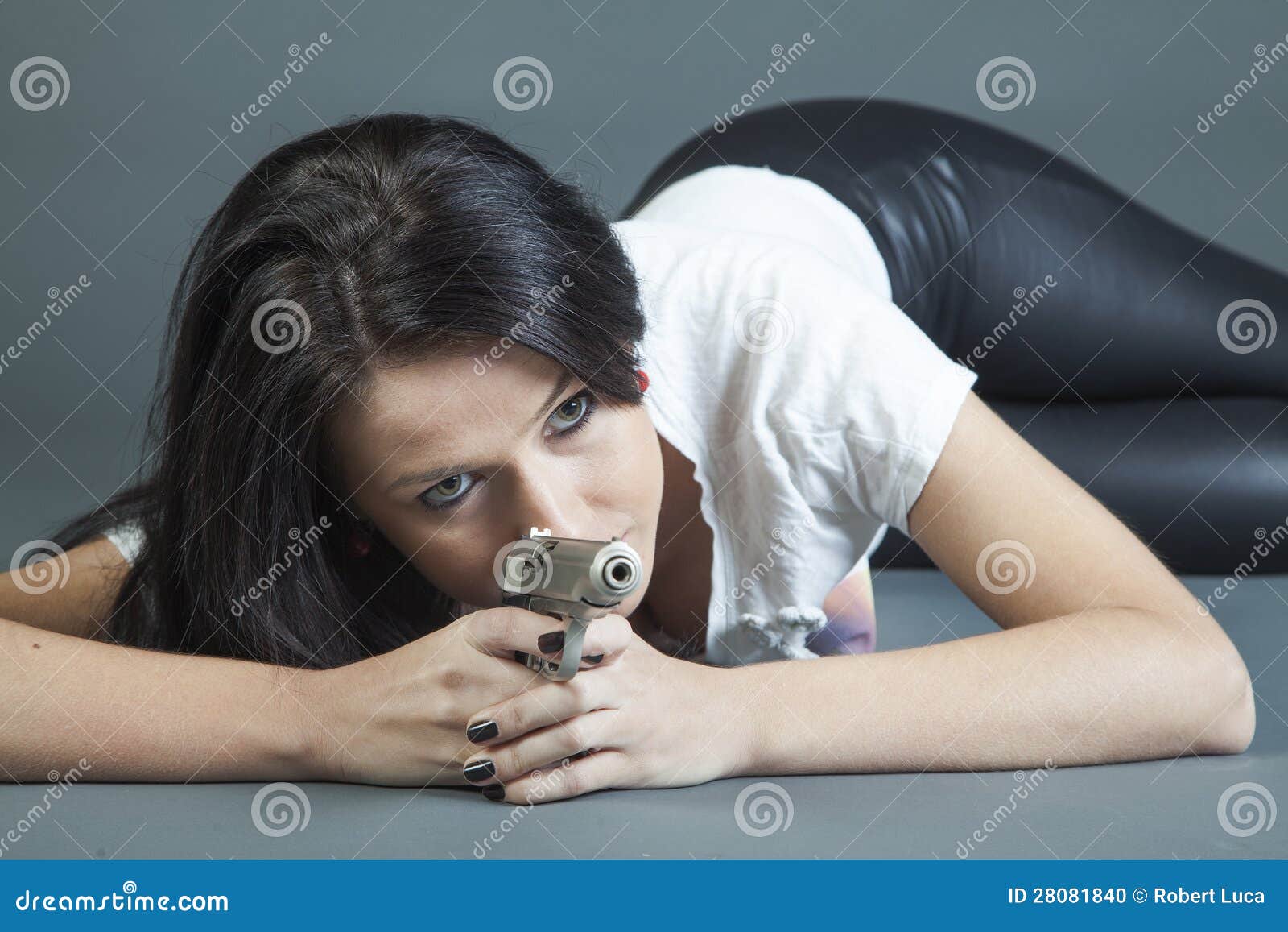 Girl aiming gun stock photo. Image of gangster, fashion - 28081840