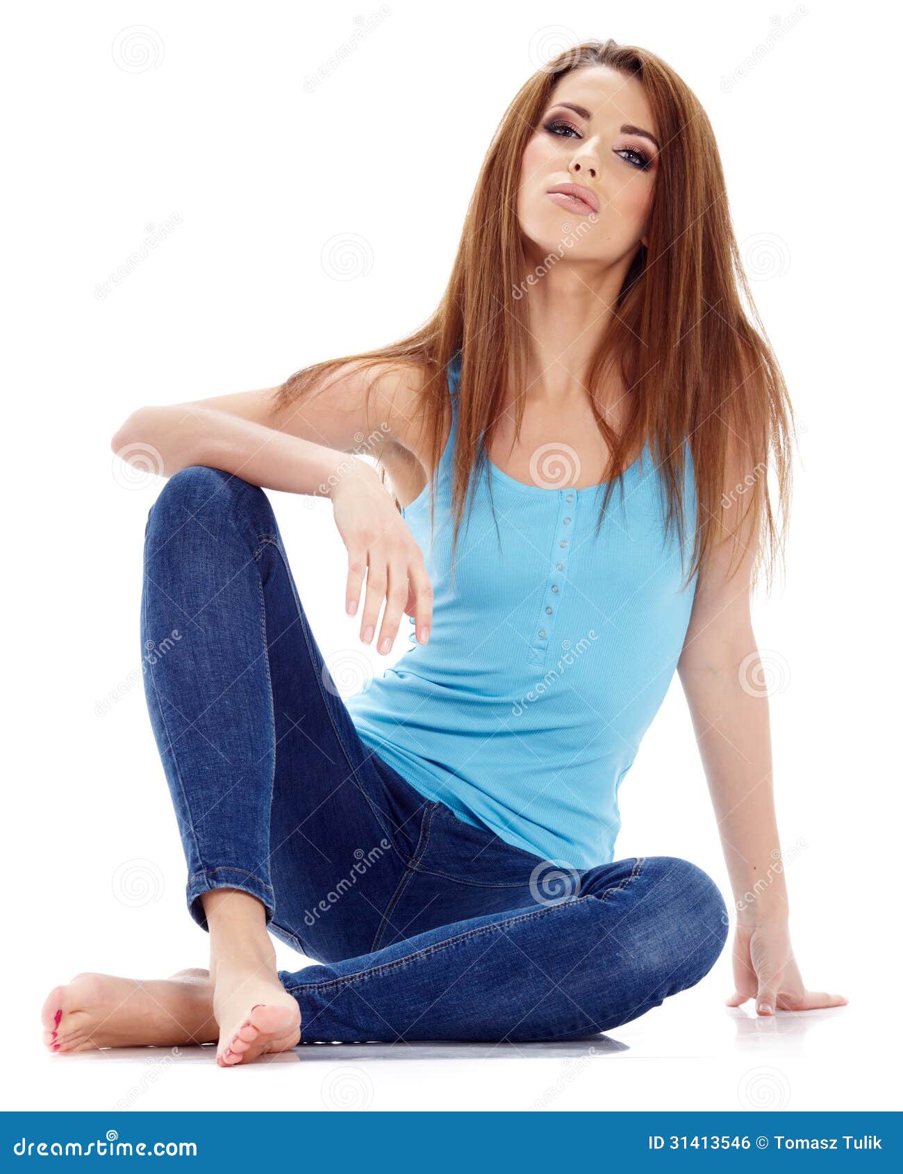 Girl in blue jeans stock photo. Image of model, portrait - 31413546