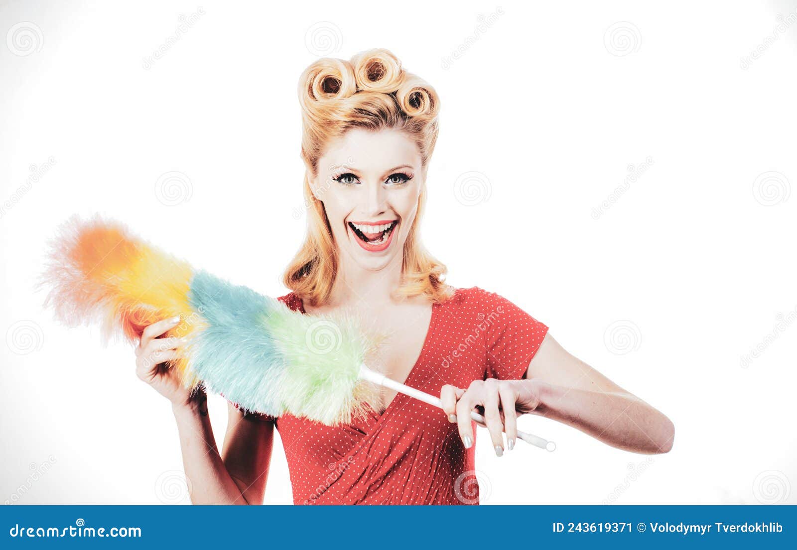 Girl Cleaning Retro Or Pinup Woman Isolated On White Cleaning Lady