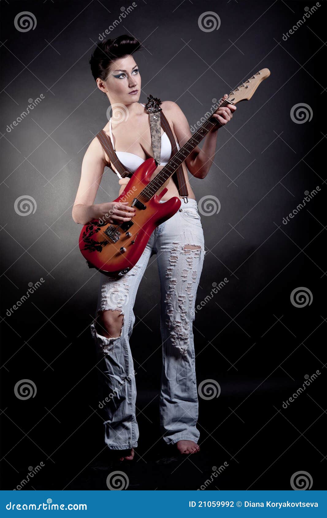 Girl With A Guitar Playing Rock Stock Photo - Image of sitting, guitar ...