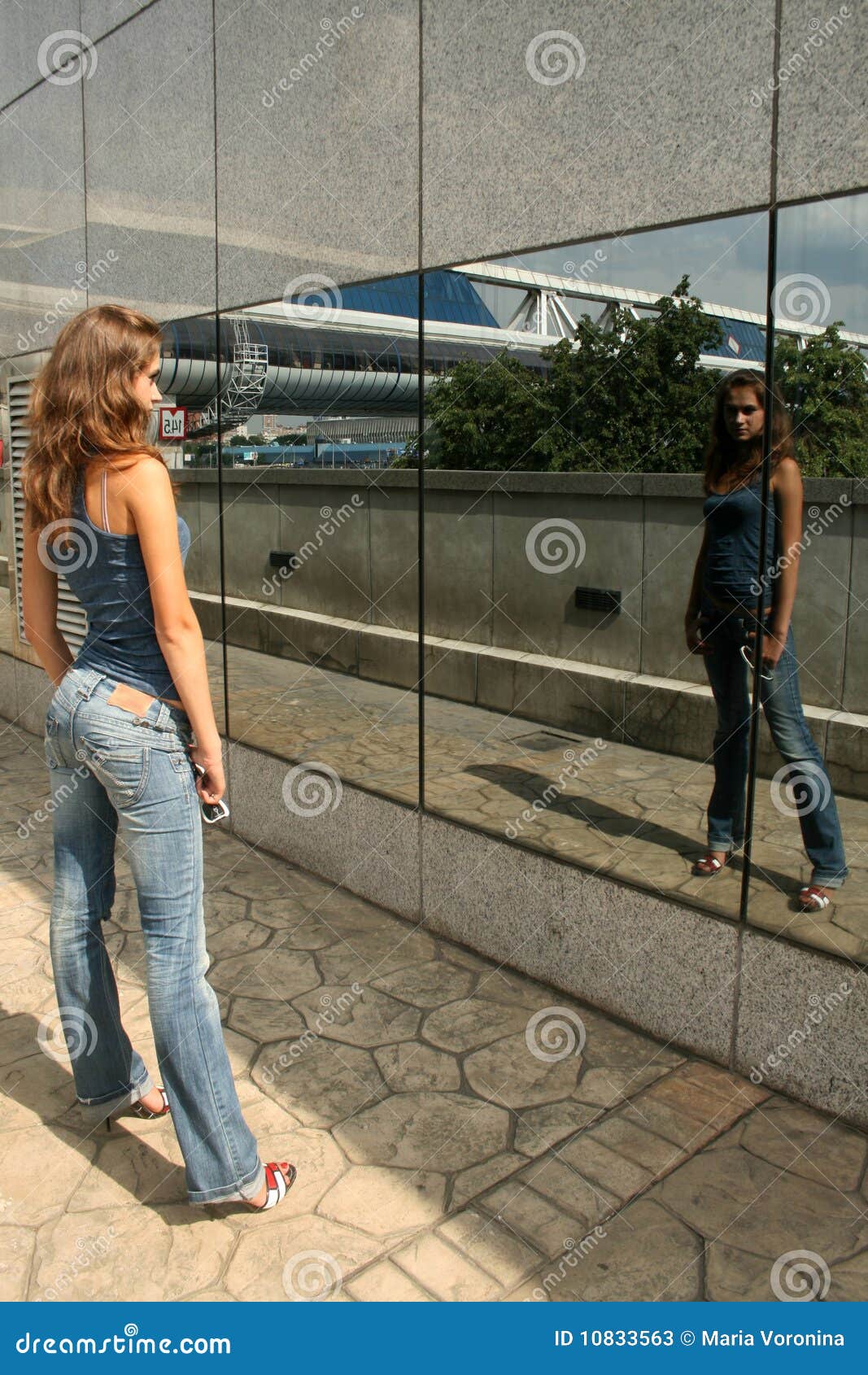 Girl Looking at Her Reflection Stock Image - Image of girl, bridge ...
