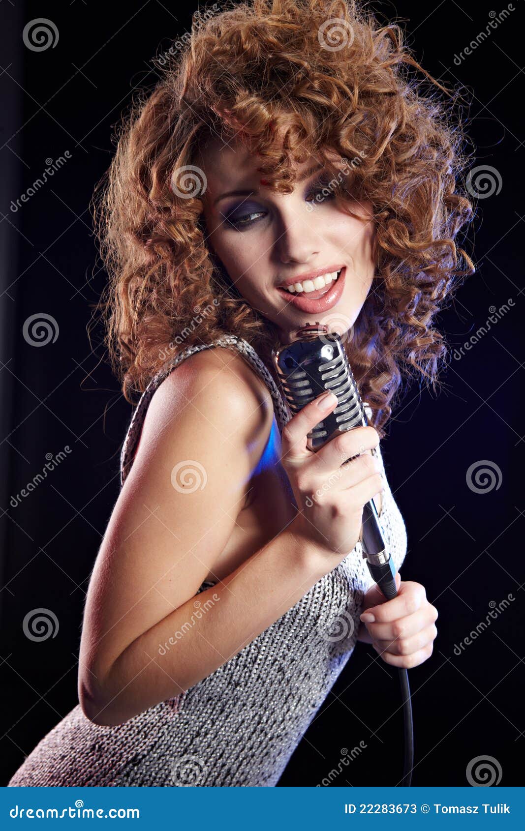 Girl singing in retro mic stock image. Image of karaoke - 22283673