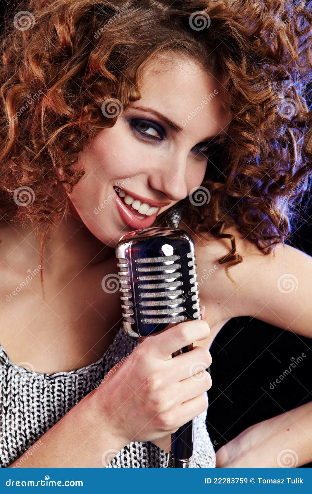 Girl singing in retro mic stock image. Image of rocker - 22283759