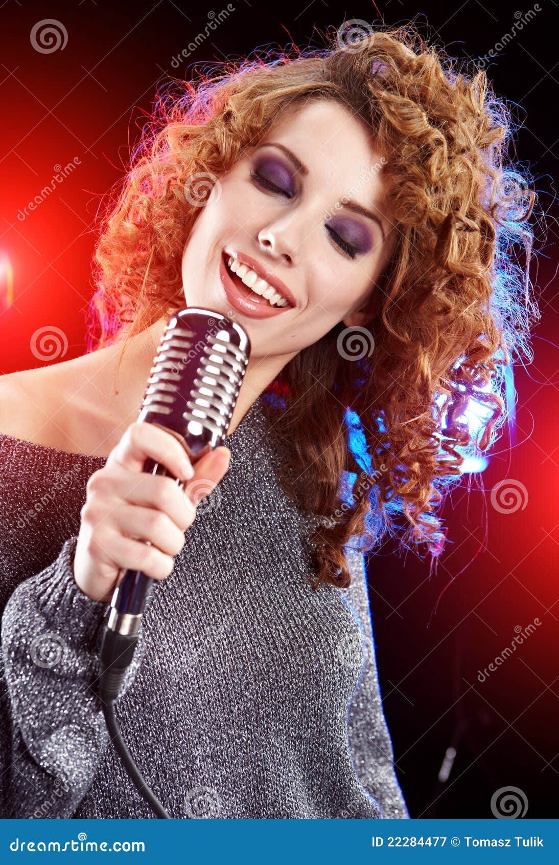 Girl singing in retro mic stock image. Image of rocker - 22284477