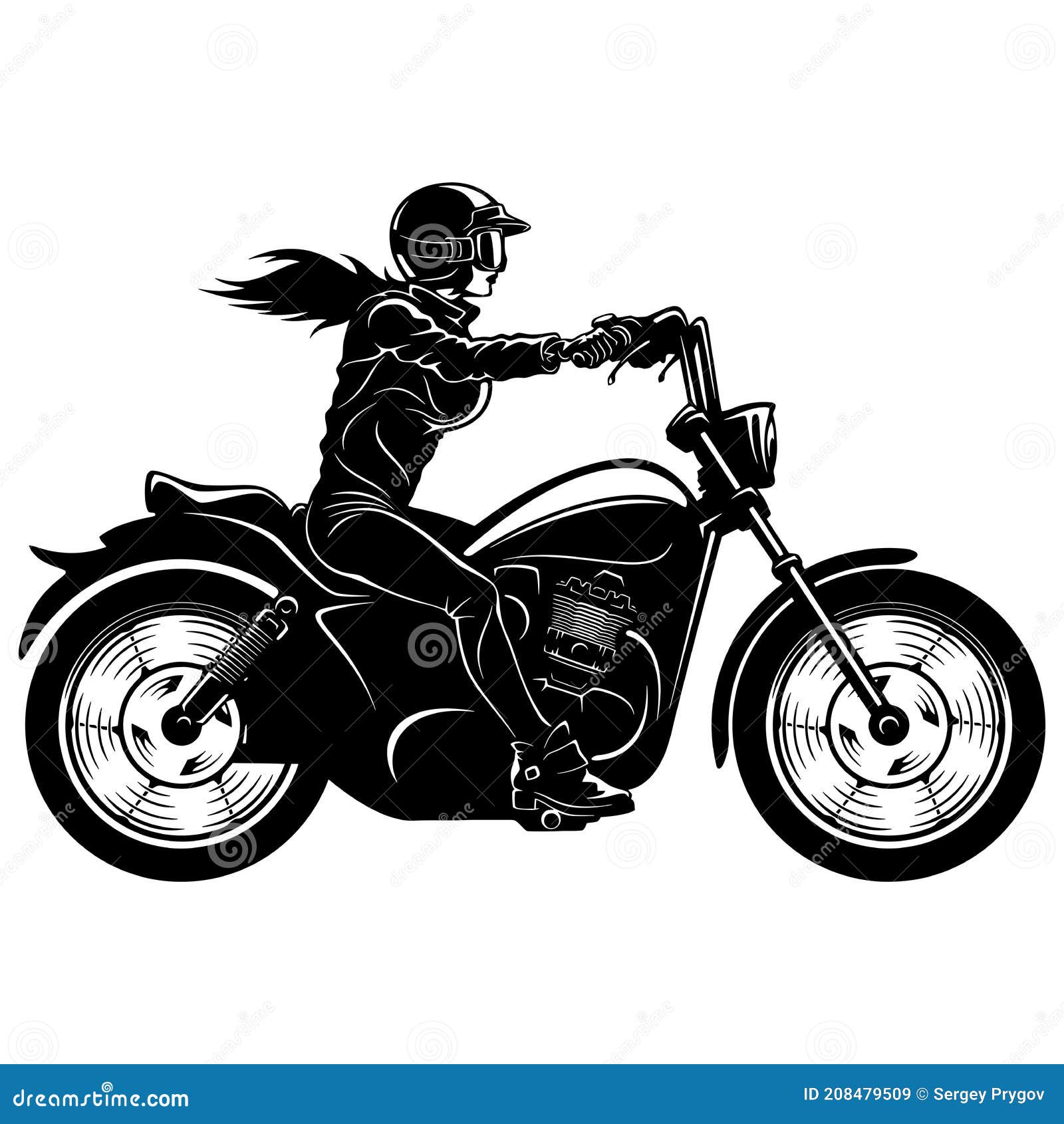 Sexy Girl And Vintage Motorcycle Chopper Classic Bike Clipart