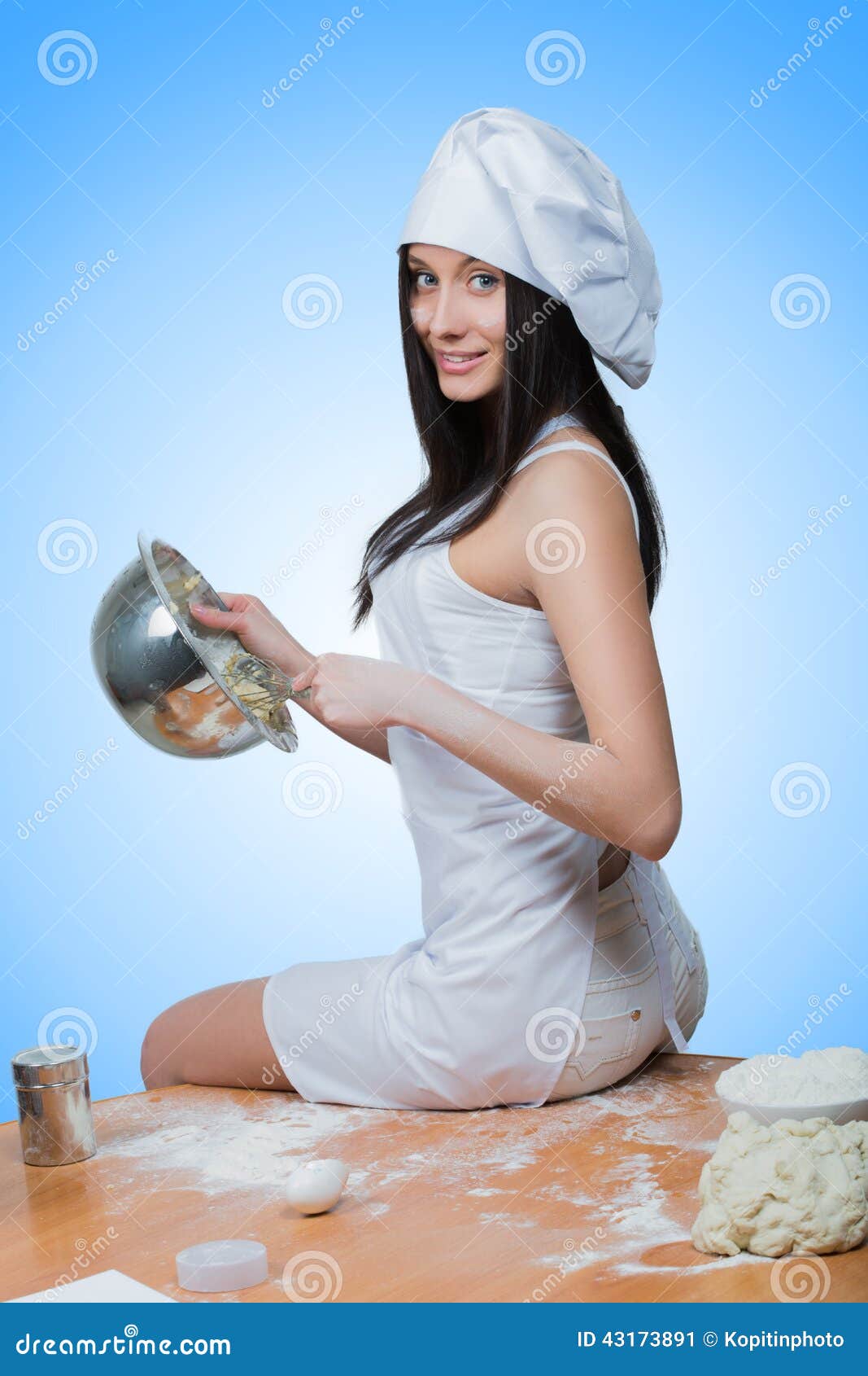 Girl Wearing Chef Prepares Dough Stock Image Image Of Flour Mixing 43173891