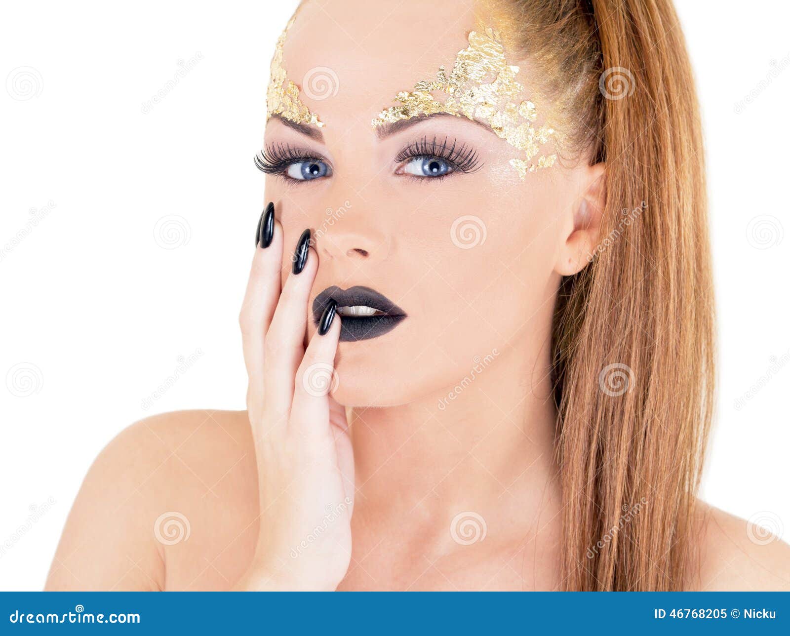Glamor Woman Dark Face Portrait Beautiful Female Isolated On Black