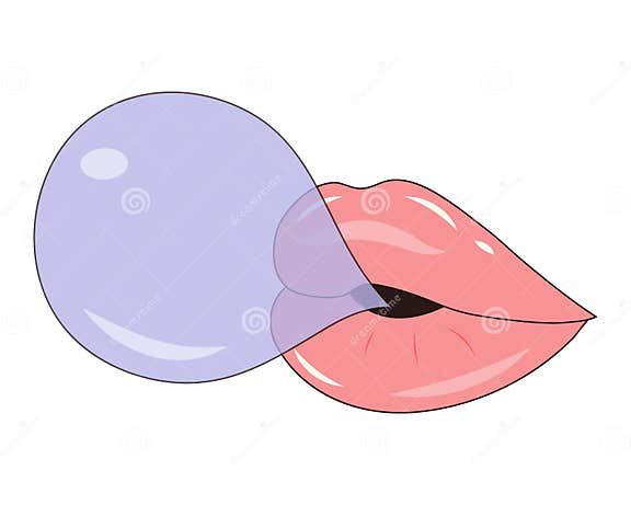 Glossy Lips With Gum Bubble In Pop Art Style Stock Vector