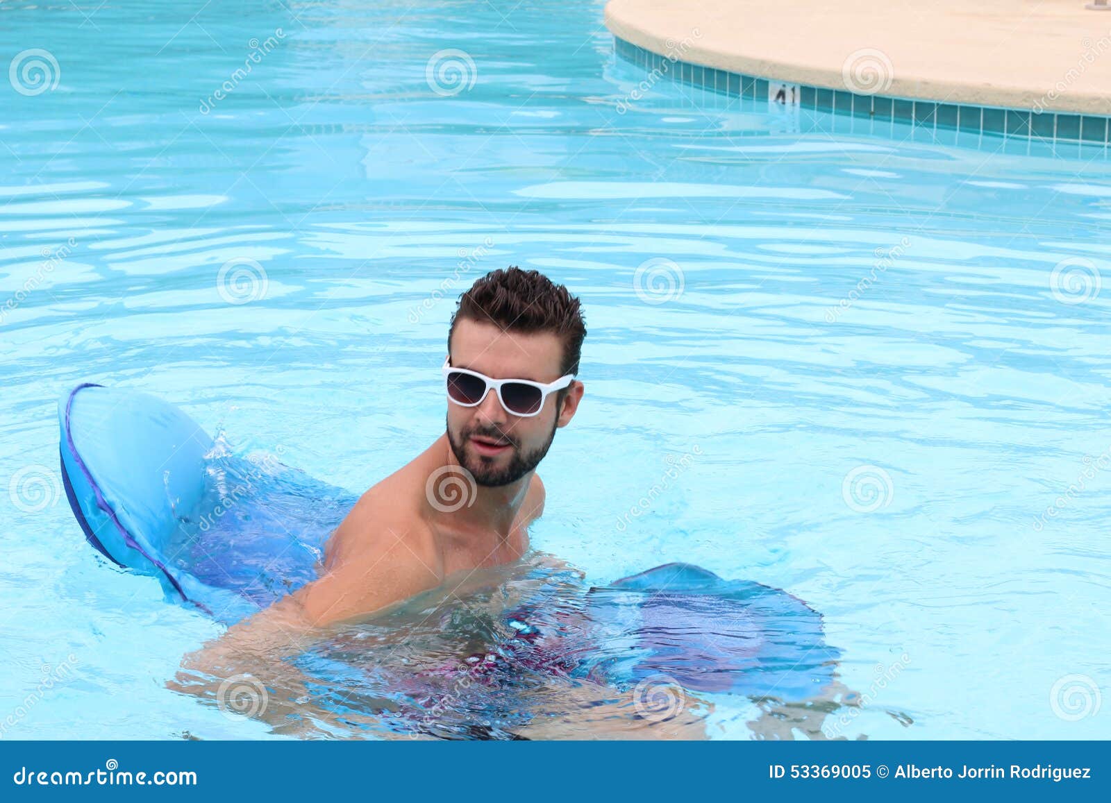 Guy with a Beard Playing in the Pool Stock Image - Image of glasses ...