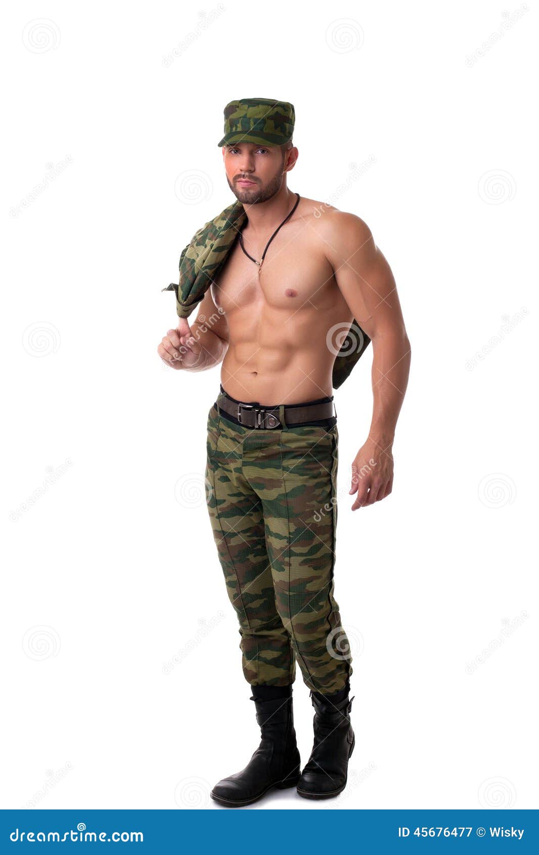 Half-dressed Soldier Posing at Camera Stock Image - Image of army ...