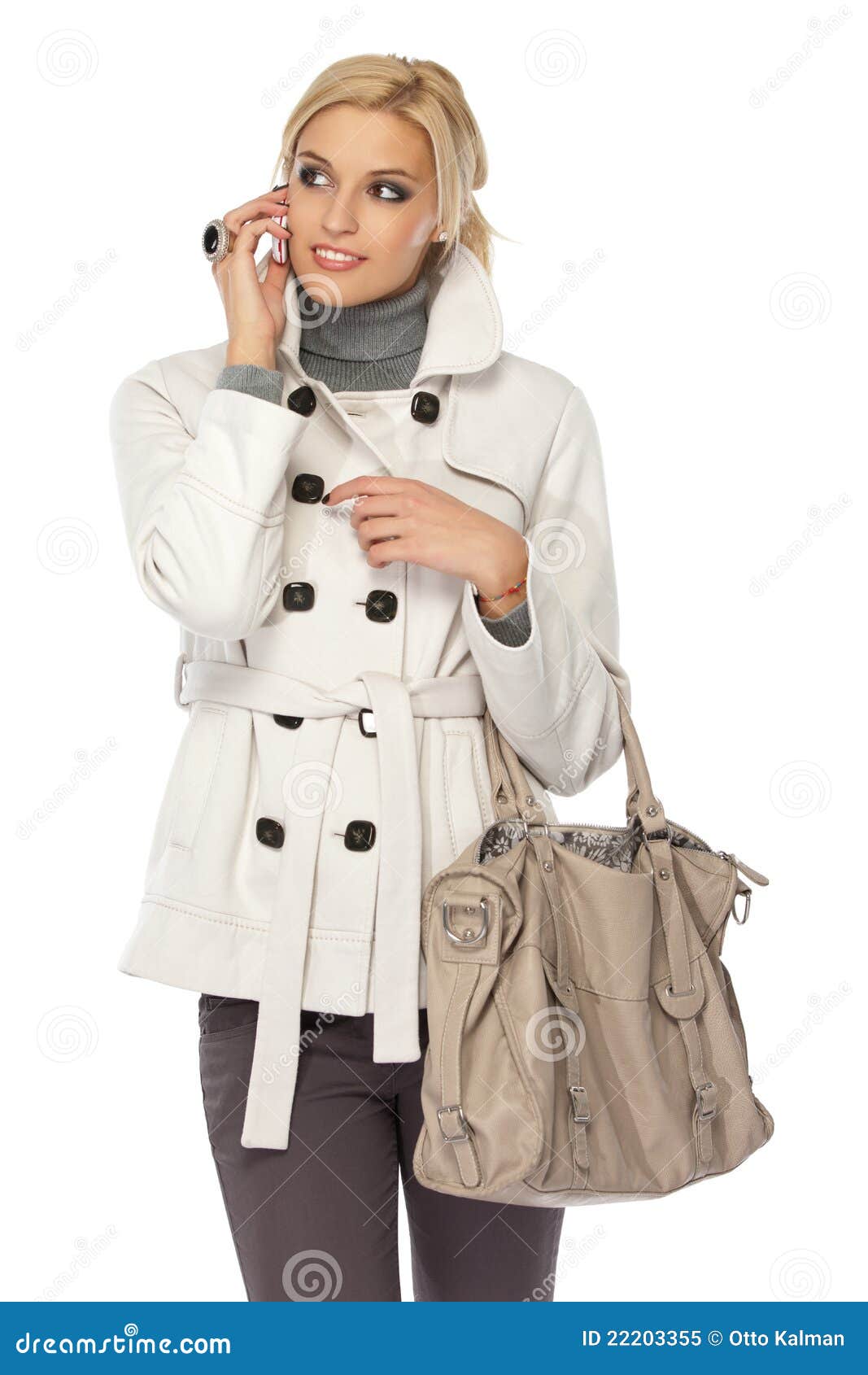 Lady Posing with Cellphone in Studio Stock Image - Image of clothes ...