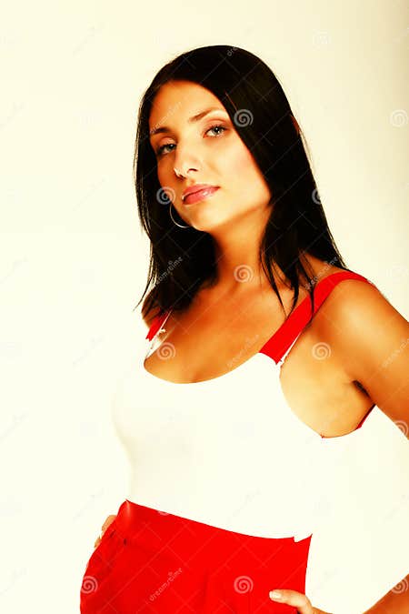 Latin Woman In Short Red Hot Dress Stock Image Image Of White Shoes