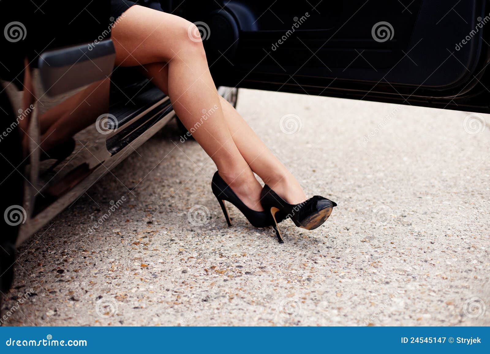 Legs alighting from car stock image. Image of stocking - 24545147