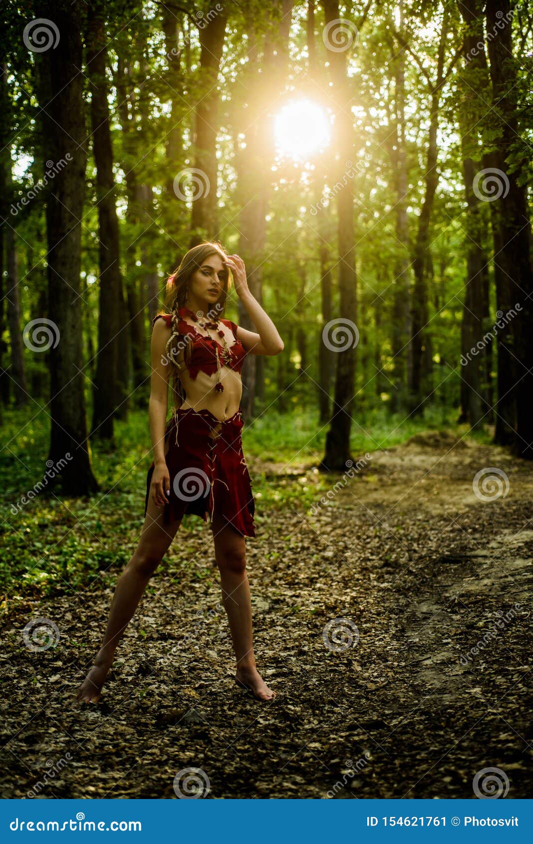 Legs Amazon Woman Witch Cougar Female Wild Woman In Forest Girl In