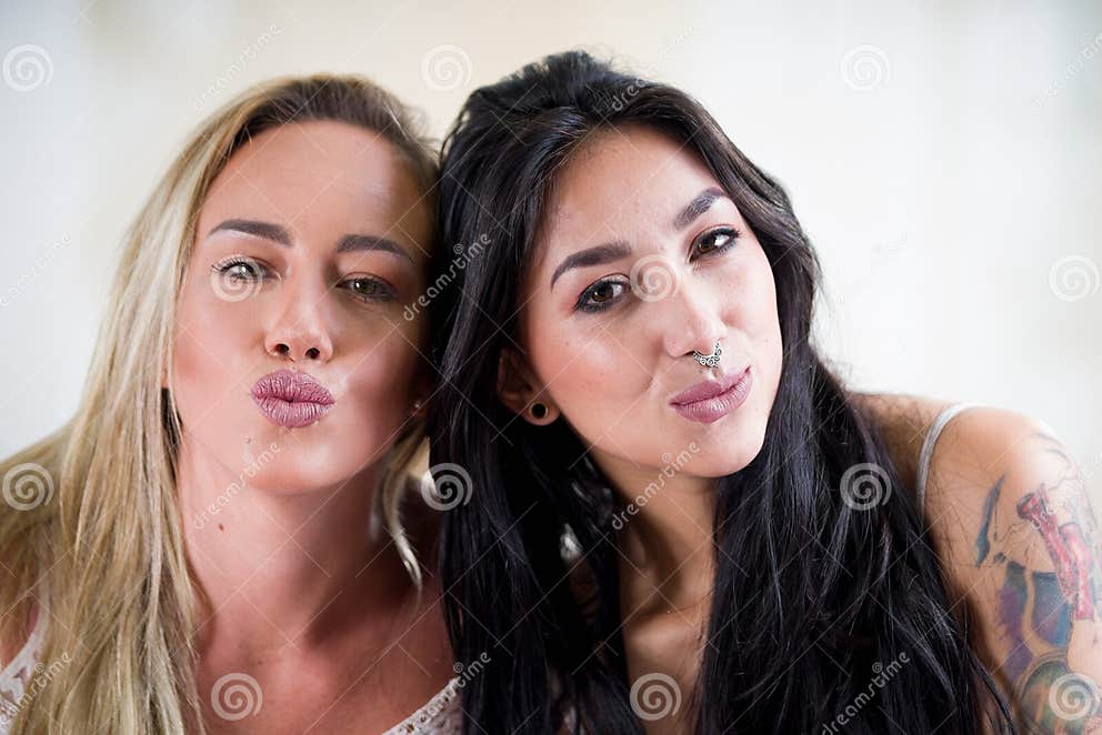 Lesbians Lovers At Morning Blonde And Brunette Girls In A White