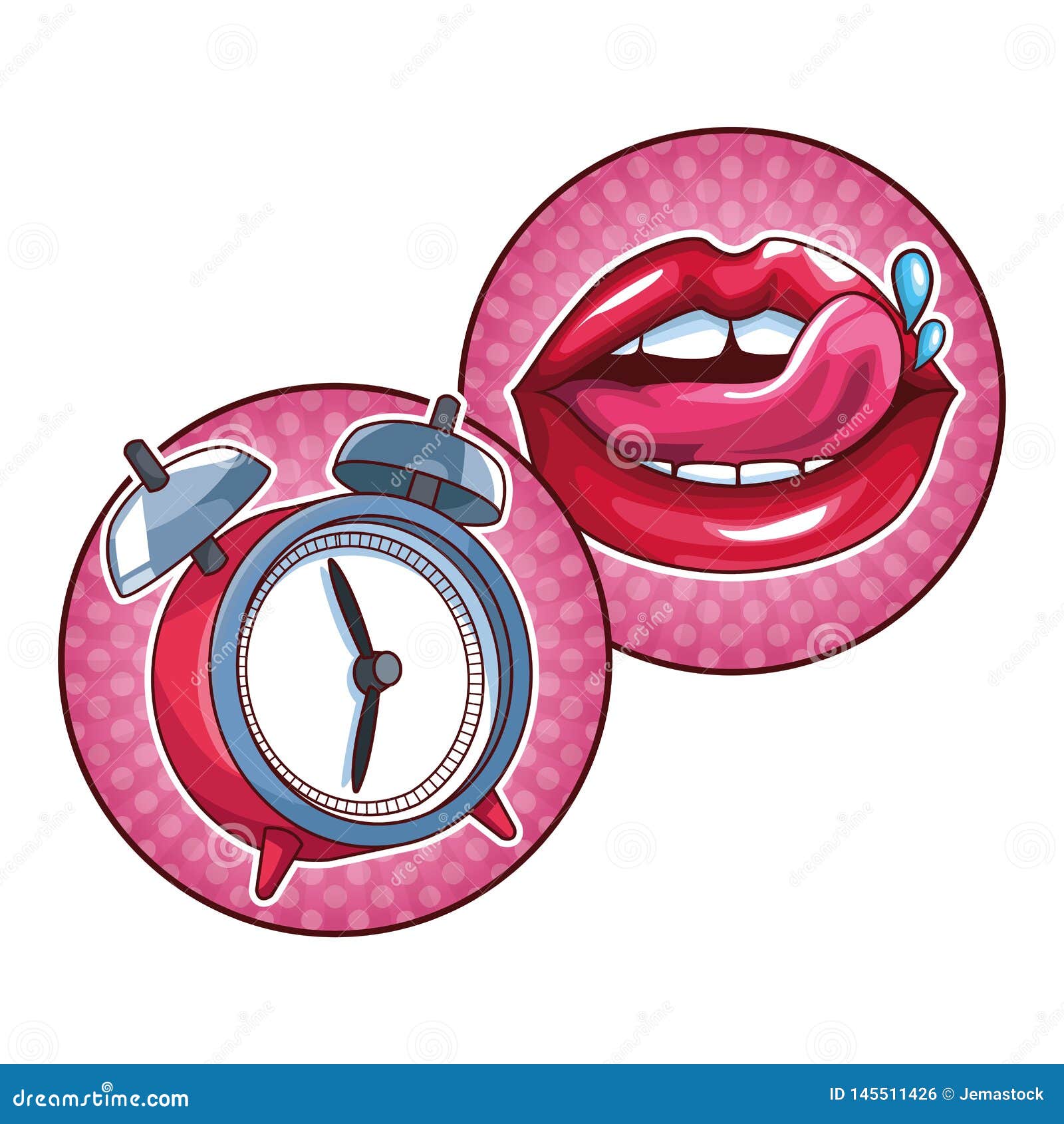 Lips And Alarm Clock Pop Art Round Icons Stock Vector Illustration Of Fashion Cosmetic 145511426