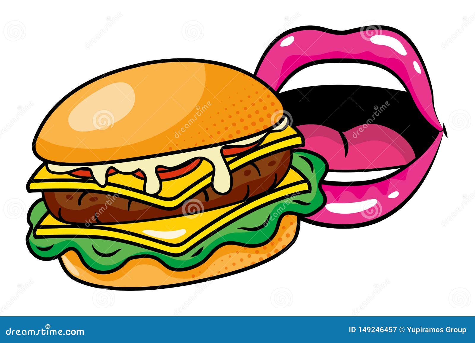 Lips and Hamburger Vector Illustration Stock Vector - Illustration of ...