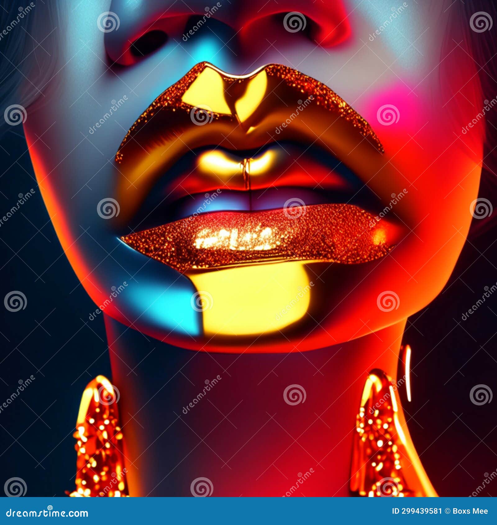 Lips in Neon Light, 3d Rendering. Computer Digital Drawing Stock ...