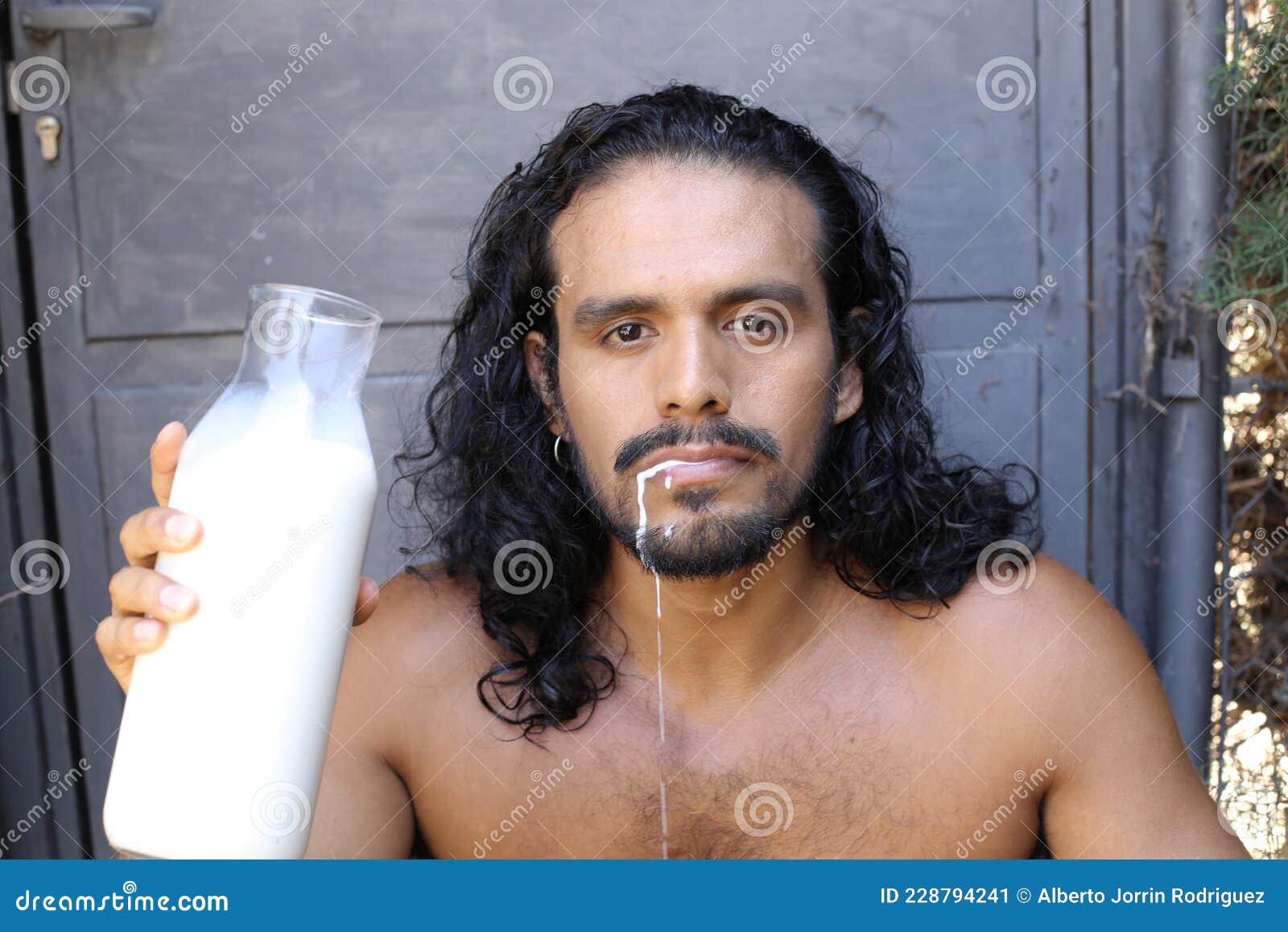 Long Haired Man Drinking Milk Stock Image - Image of enjoyment, fitness ...