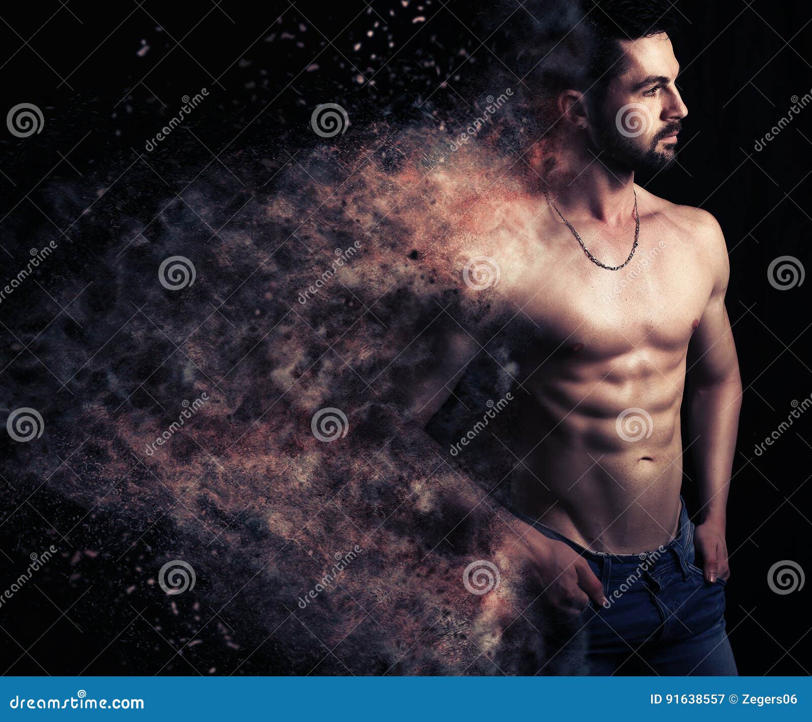 Male Creating an Explosion of Particles Stock Image - Image of muscle ...