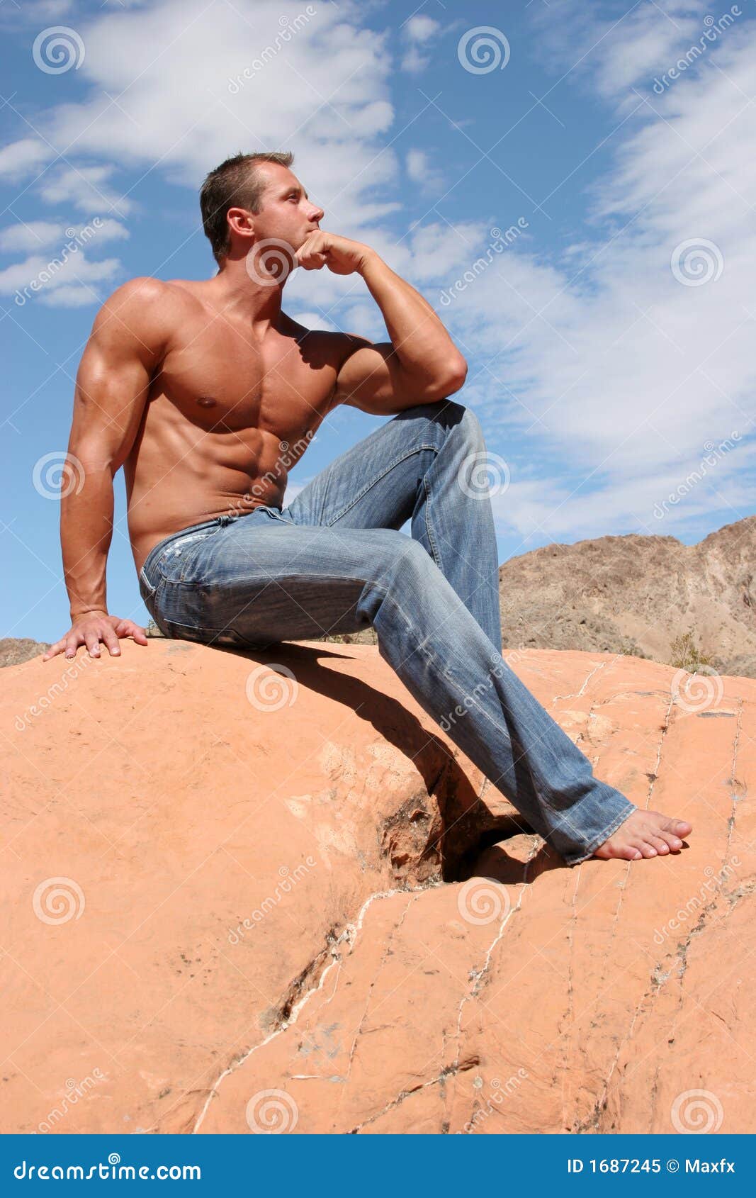 Man in blue jeans stock image. Image of healthy, muscular - 1687245